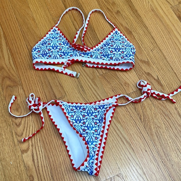 Swim | Summer Flower Blue And Red Bikini | Poshmark